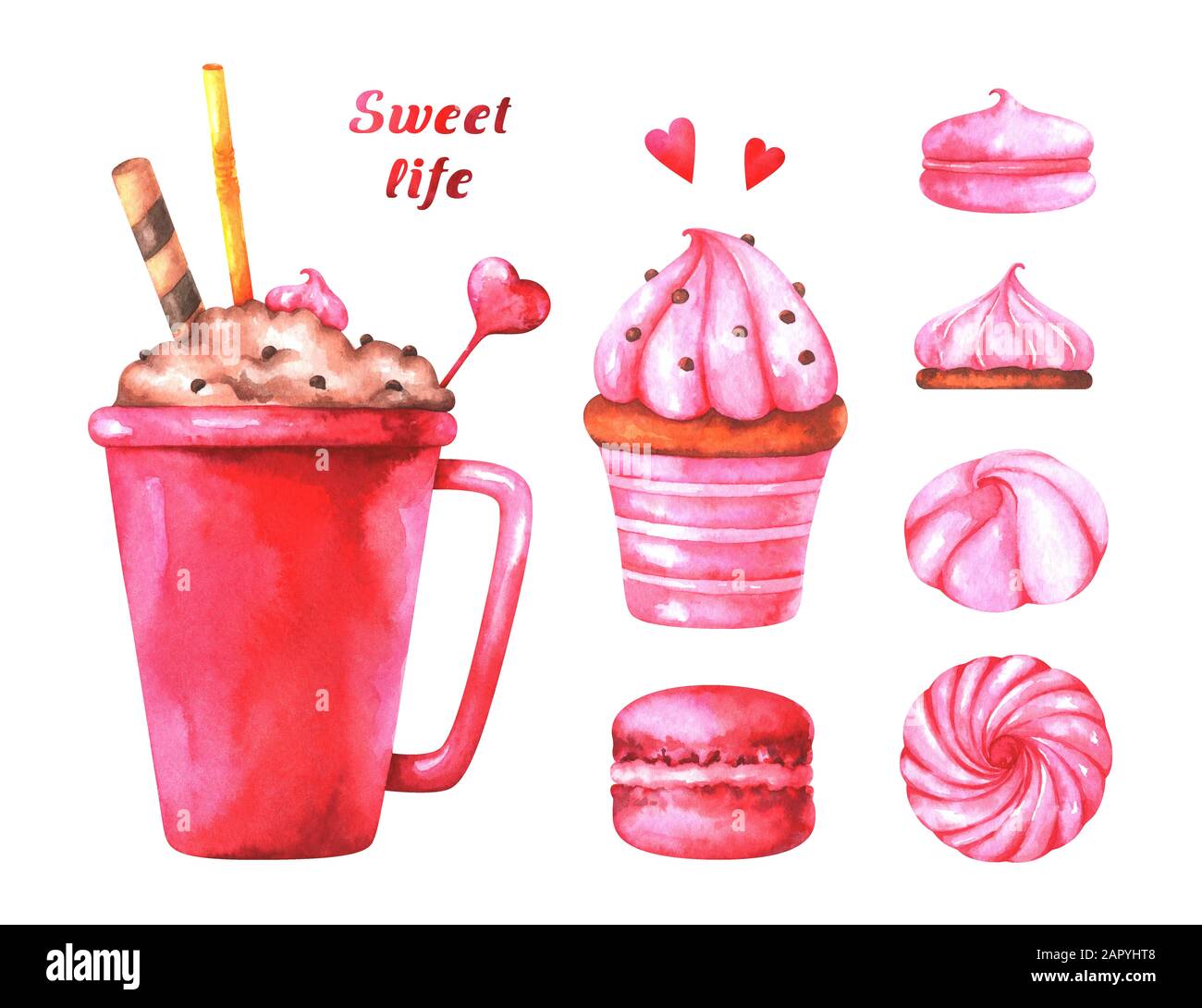 Set with watercolor sweets Stock Photo - Alamy