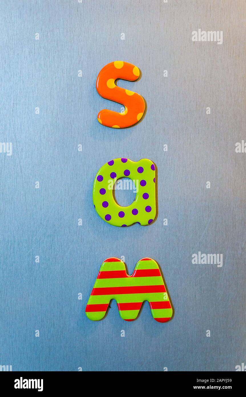Vertical shot of colorful words spelling out sam in a line Stock Photo ...