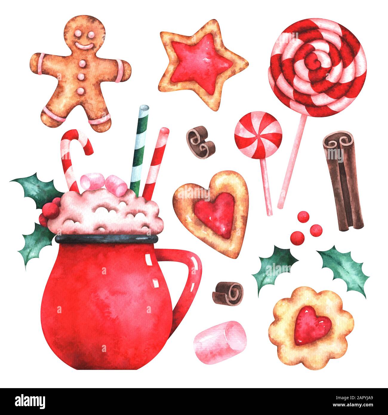 Watercolor set of Christmas sweets Stock Photo - Alamy