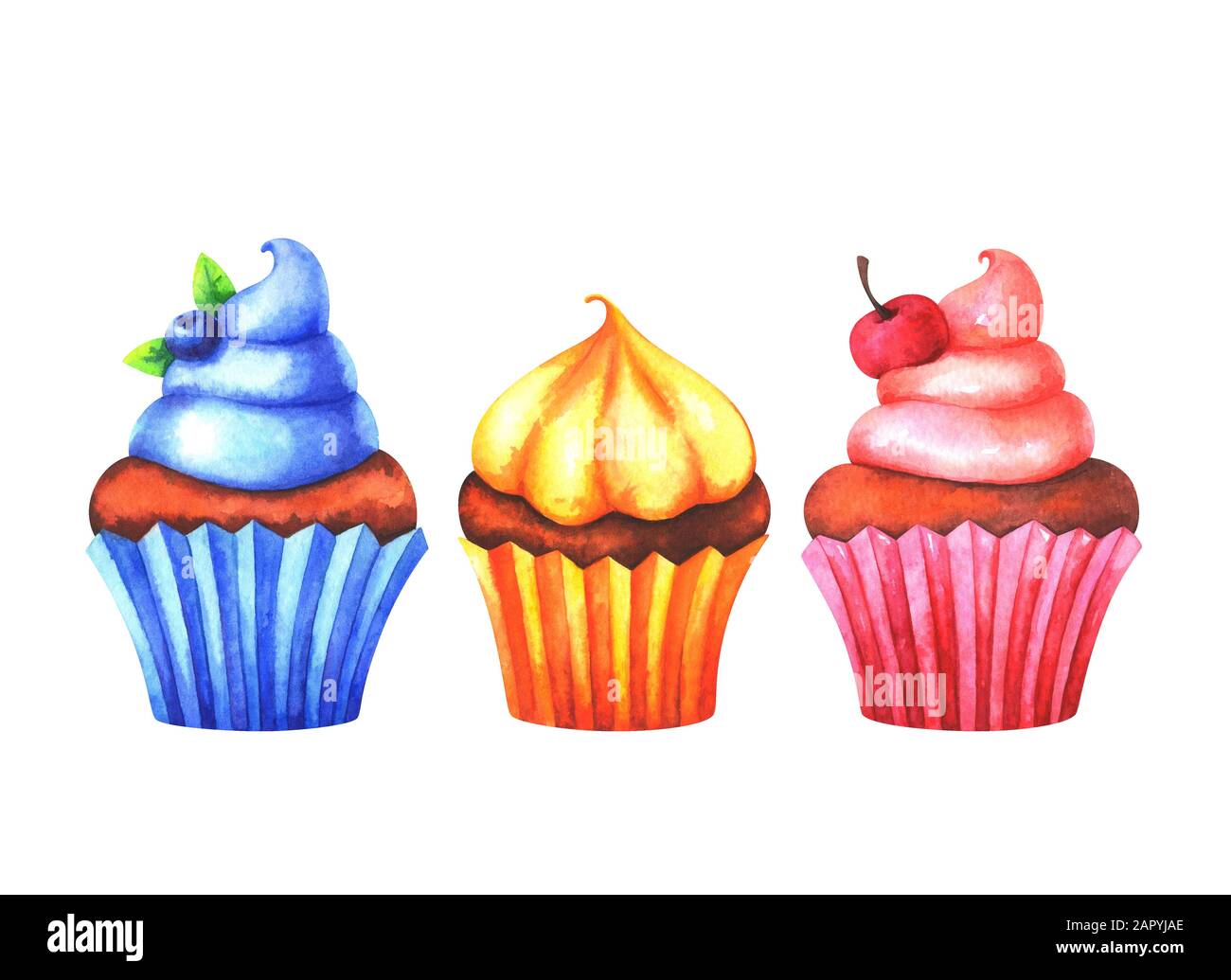 Set of watercolor colorful muffins Stock Photo - Alamy