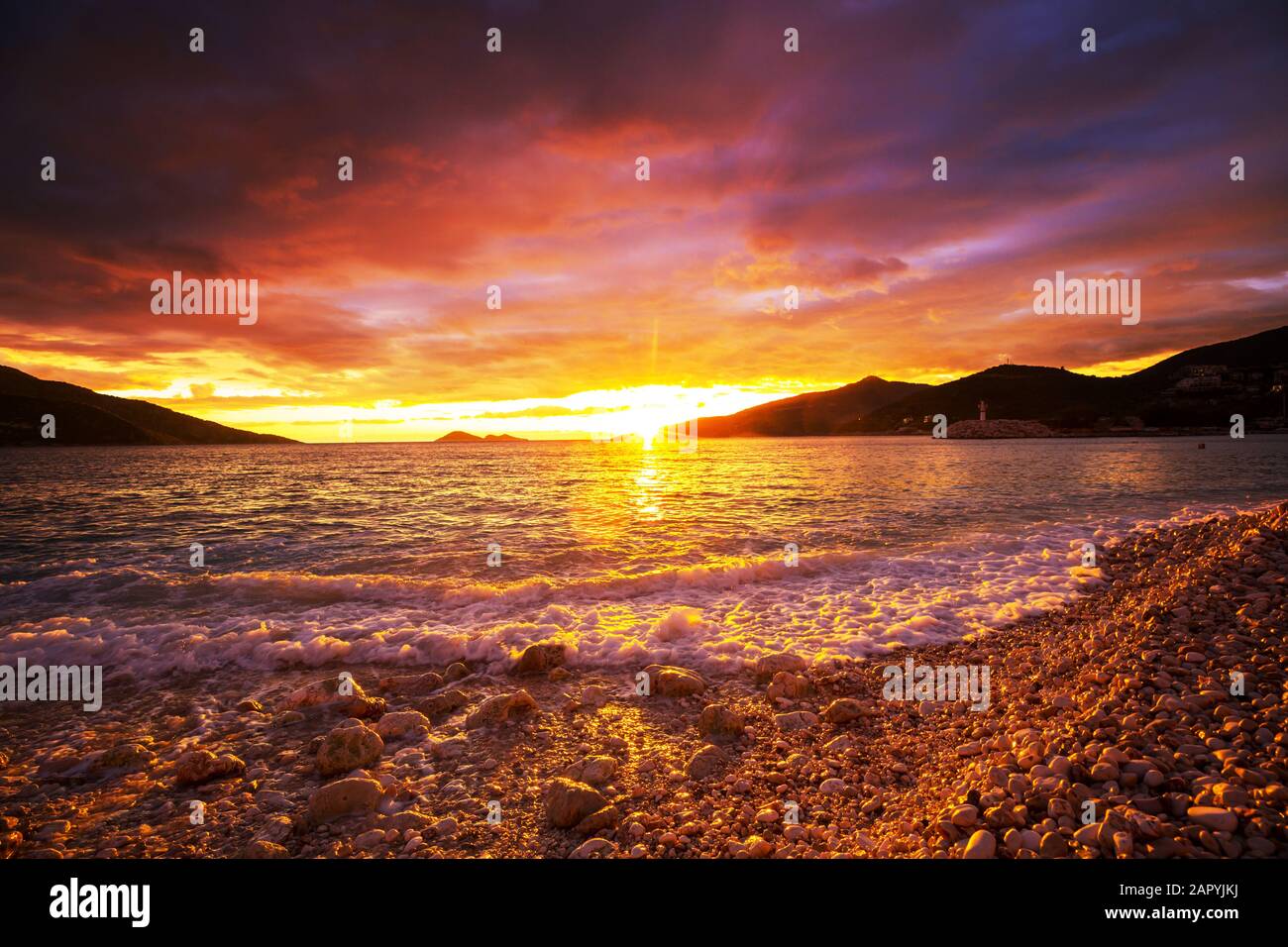 Scenic colorful sunset at the sea coast. Good for wallpaper or ...