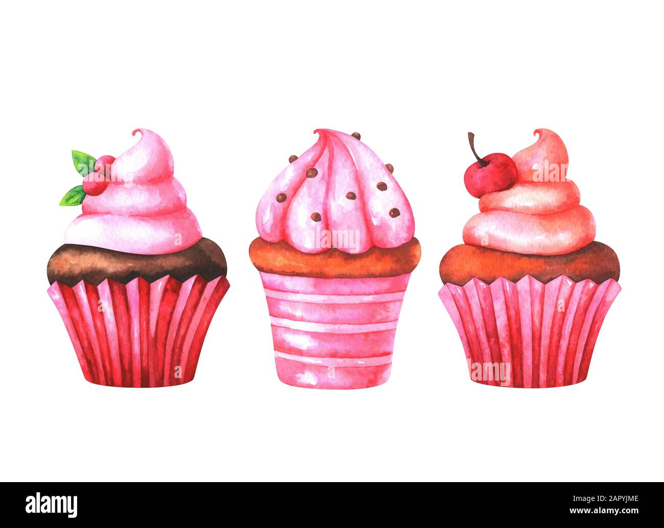 Set of watercolor colorful muffins Stock Photo - Alamy