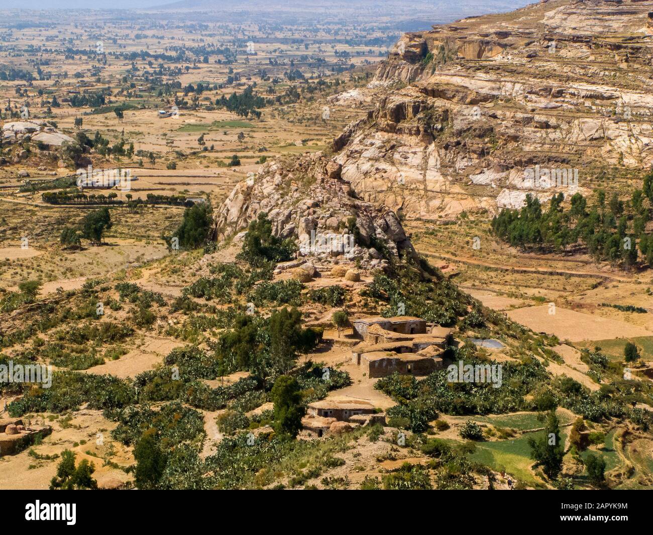Sinkata village in Tigray landscape. View from Debre Damos monastery ...