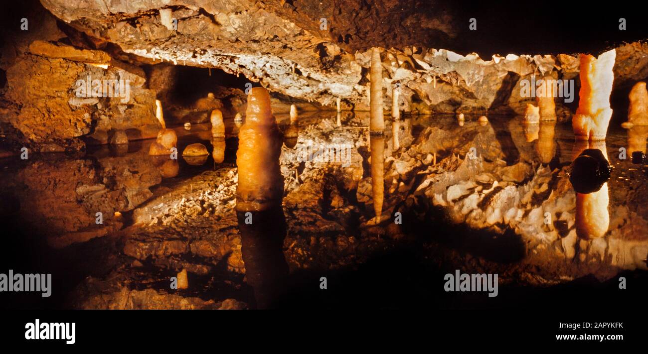 Underground limestone cave formations, Mendip Hills, Somerset, UK ...