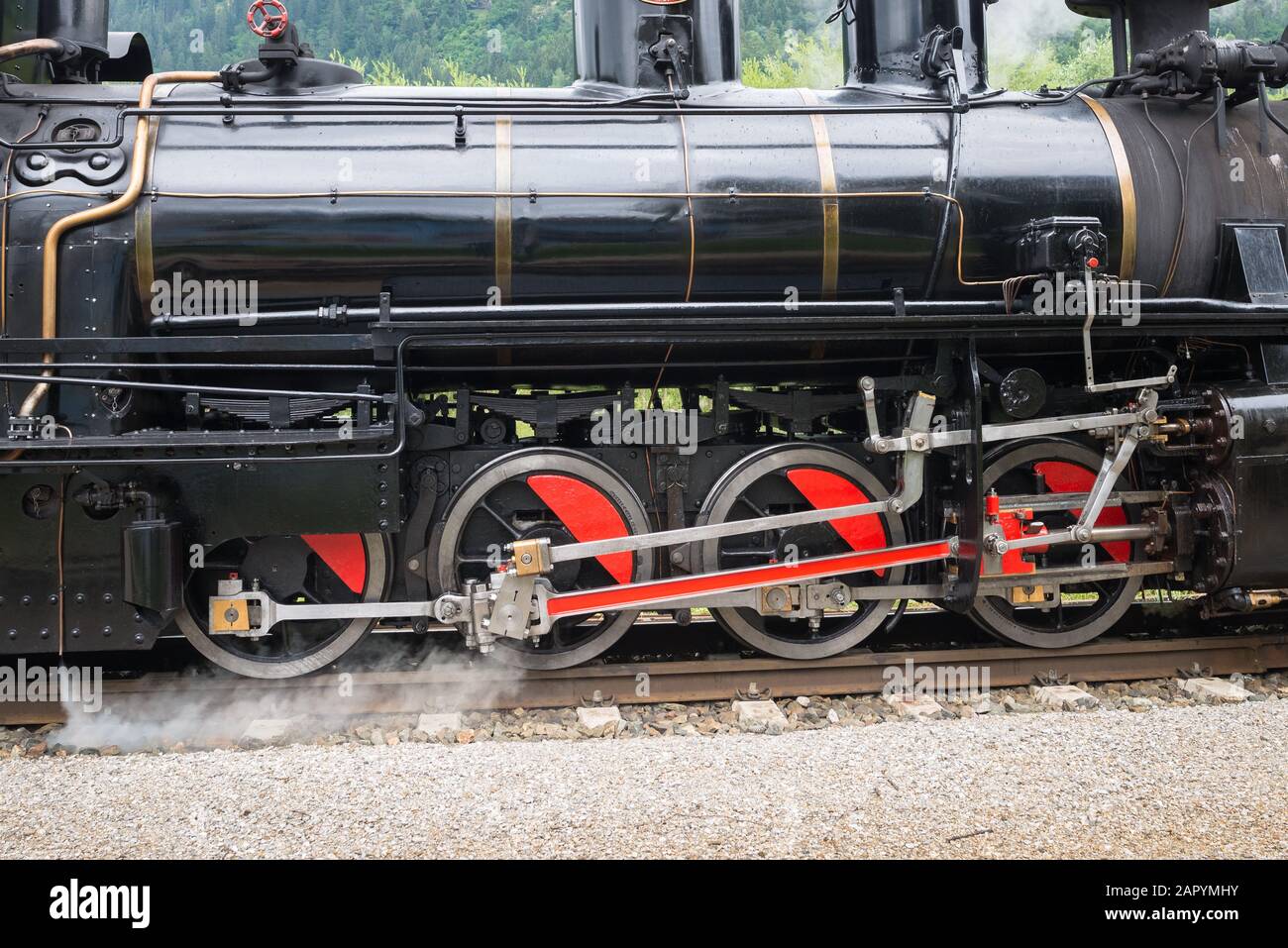 Old steam locomotive is blowing steam Stock Photo - Alamy