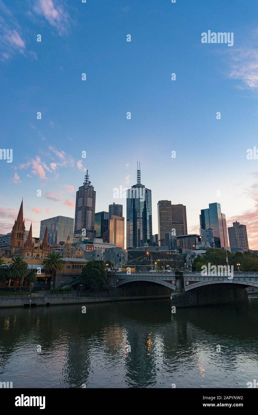 Melbourne downtown cityscape at dusk. Melbourne, Australia Stock Photo ...