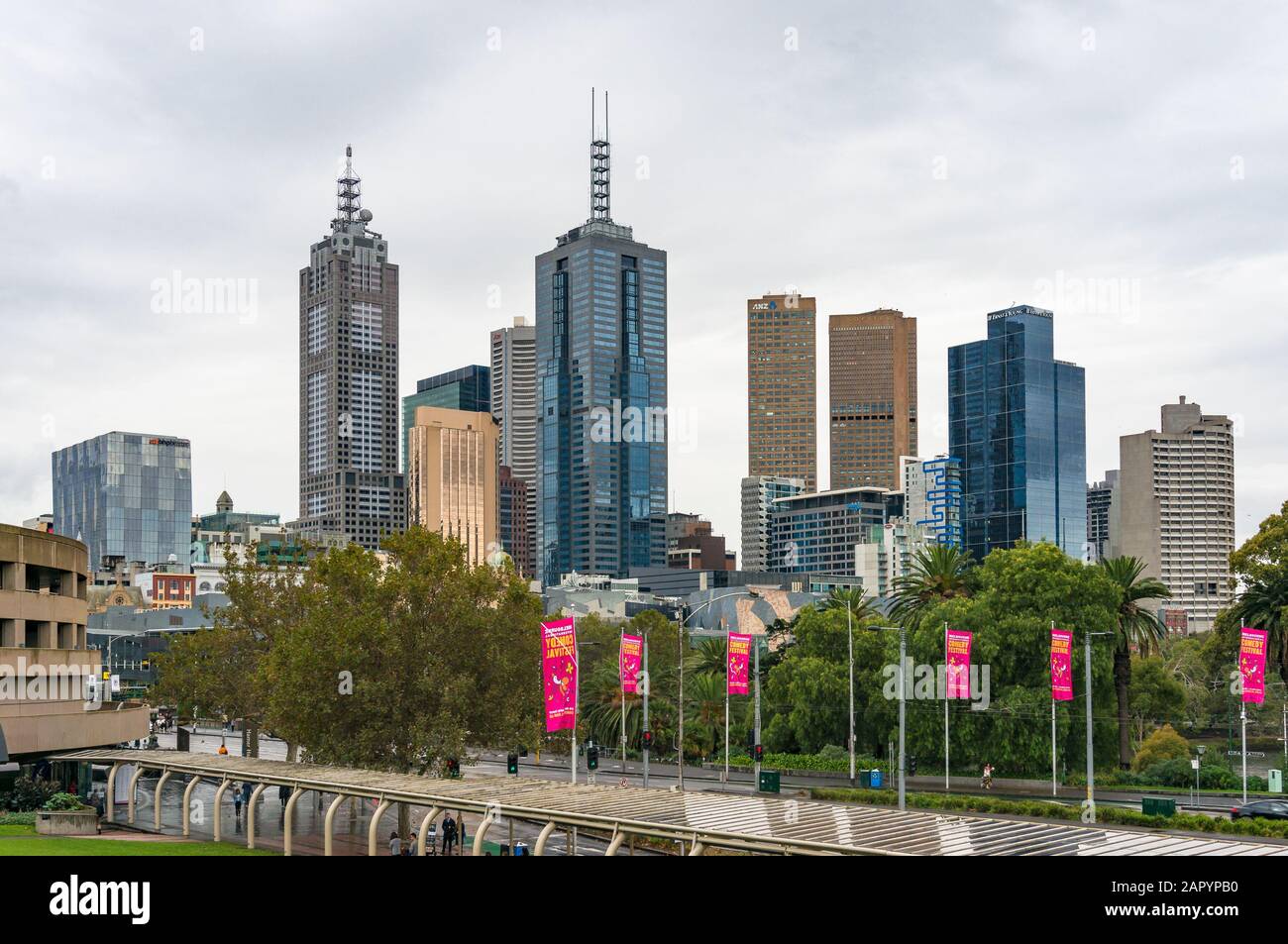 Melbourne, Australia - April 21, 2017: Melbourne city view on rainy ...