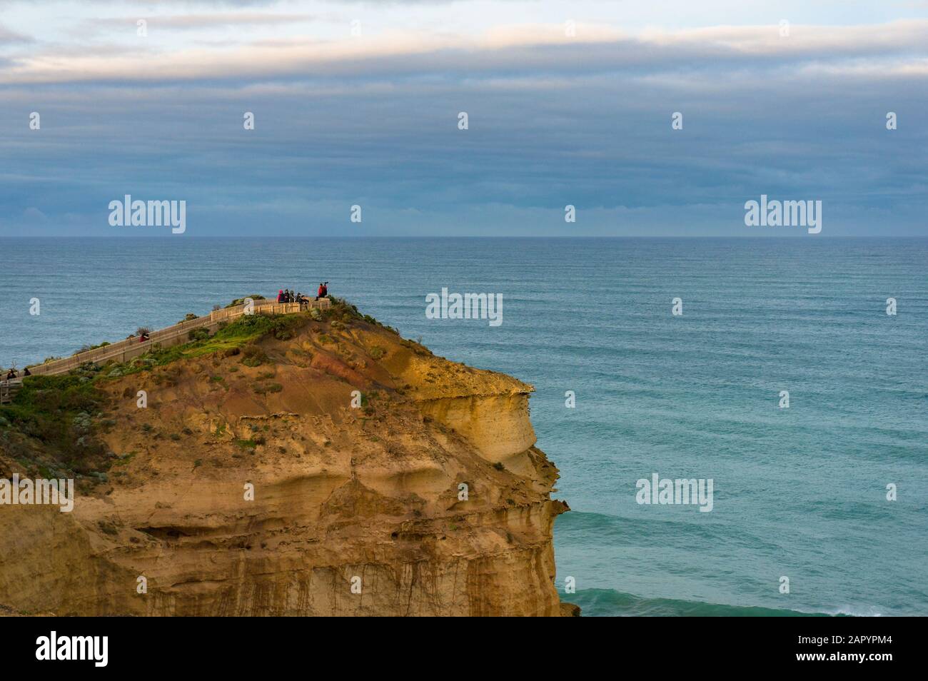 Picturesque cliff with observation deck, lookout with unrecognisable ...