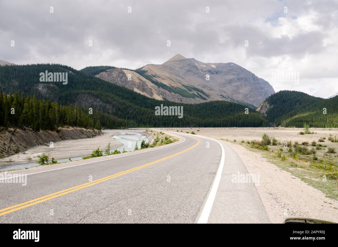 landscape along Icefield Parkway road in Alberta in Canada Stock Photo ...