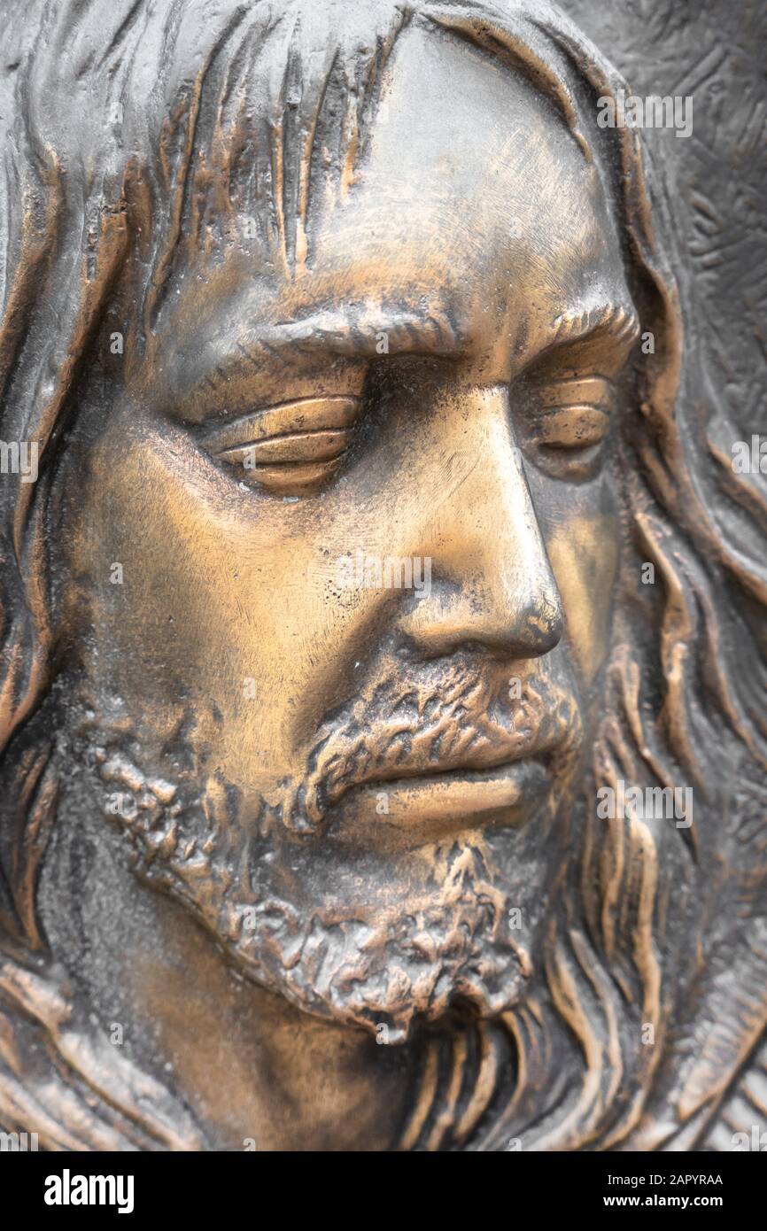 Bronze statue of the face of jesus. Ancient sculpture. Ideal for ...