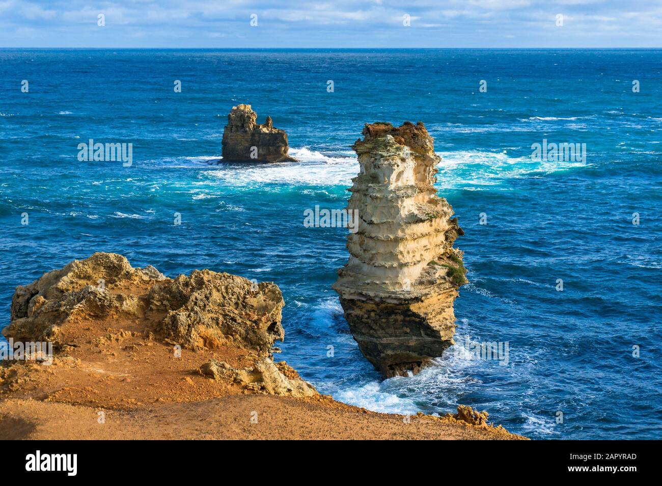Rock column in water. Bay of Islands coastal park sightseeing. Nature ...