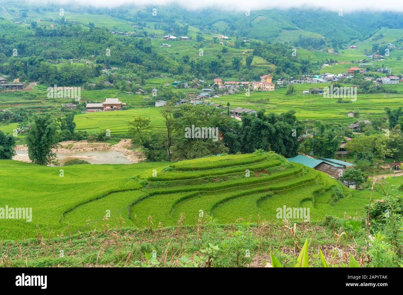 Scenic landscape of rural Vietnam village with rice terraces Stock ...