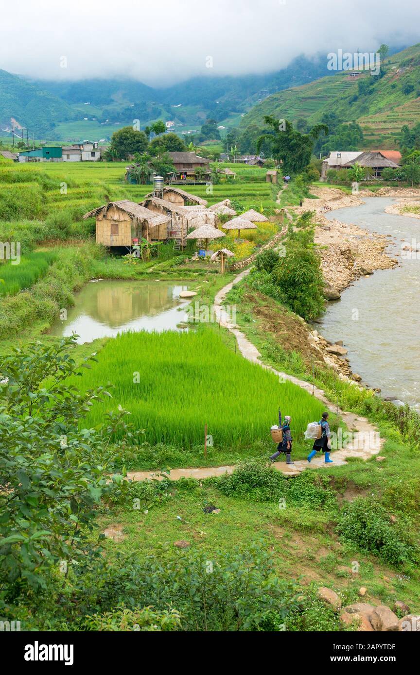 SaPa, Vietnam - August 16, 2017: Aerial view of Vietnamese countryside ... SaPa, Vietnam - August 16, 2017: Aerial view of Vietnamese countryside ...