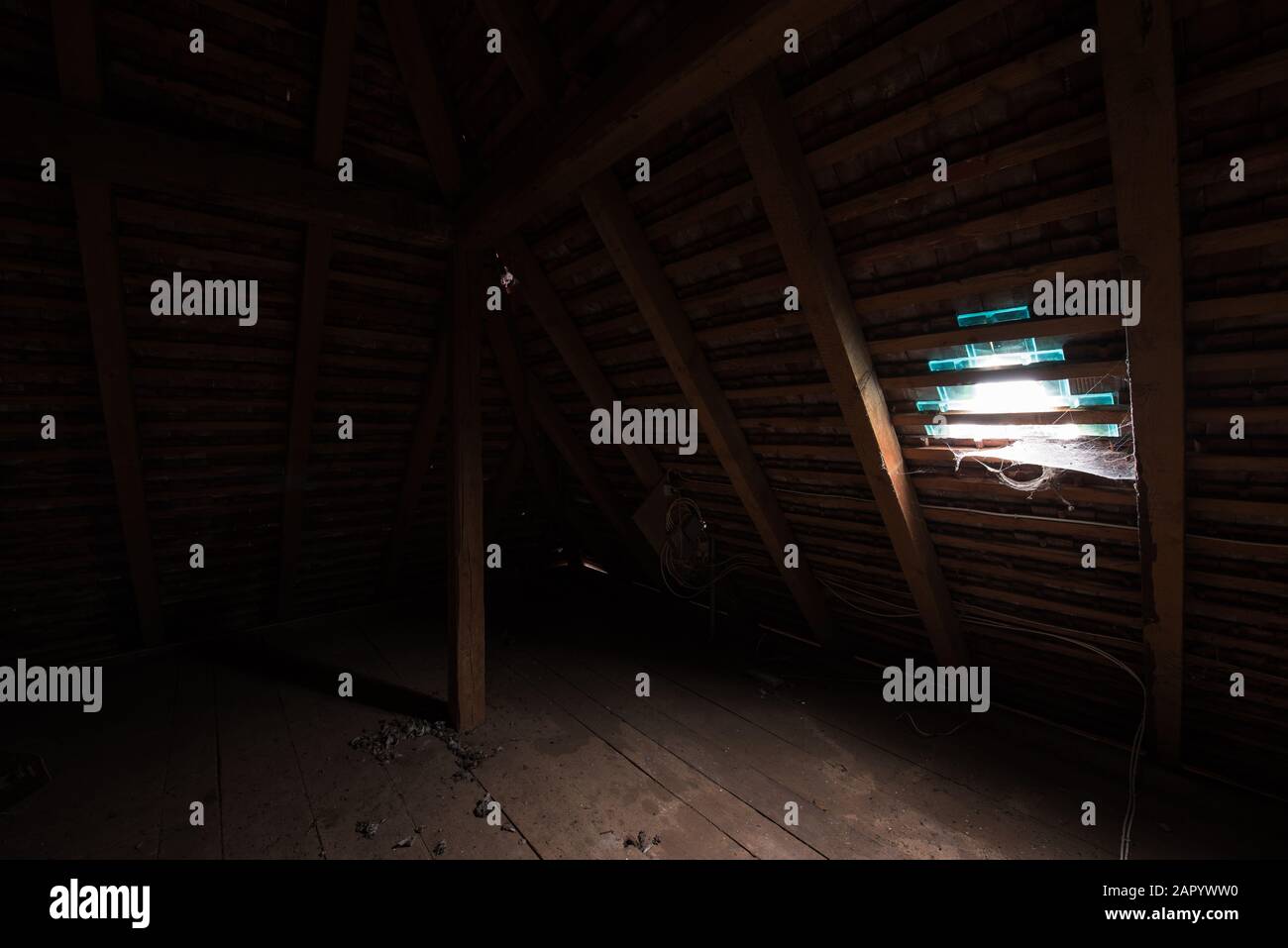 Inside the attic of an old house with cobwebs Stock Photo - Alamy