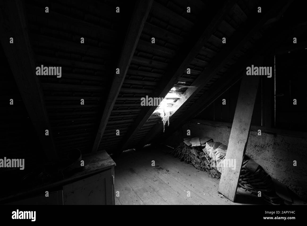 Empty attic room old house Black and White Stock Photos & Images - Alamy