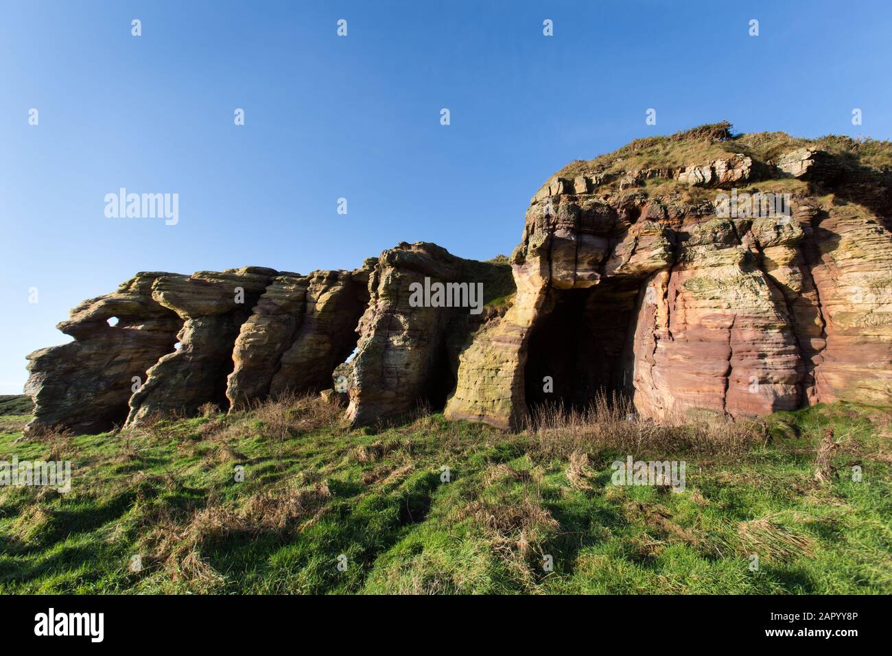 Fife Coastal Path, Scotland. Picturesque view of the Caiplie Caves on ...