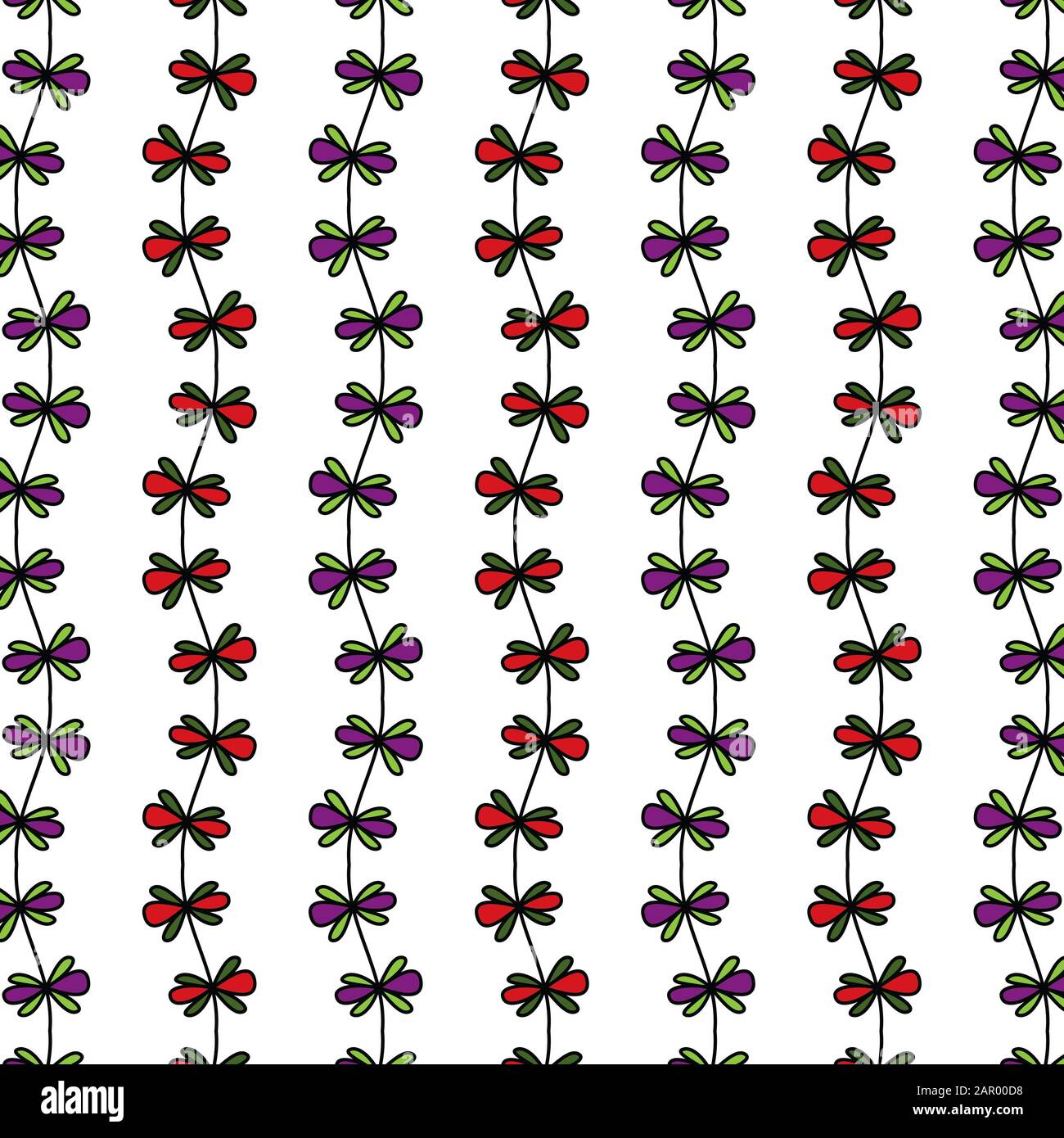 seamless flower patterns on a wavy stems on a white orange background ...