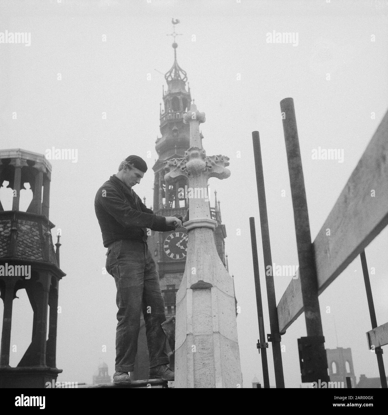 Restoration Old Church. Man works on turret Date: 10 November 1961 ...