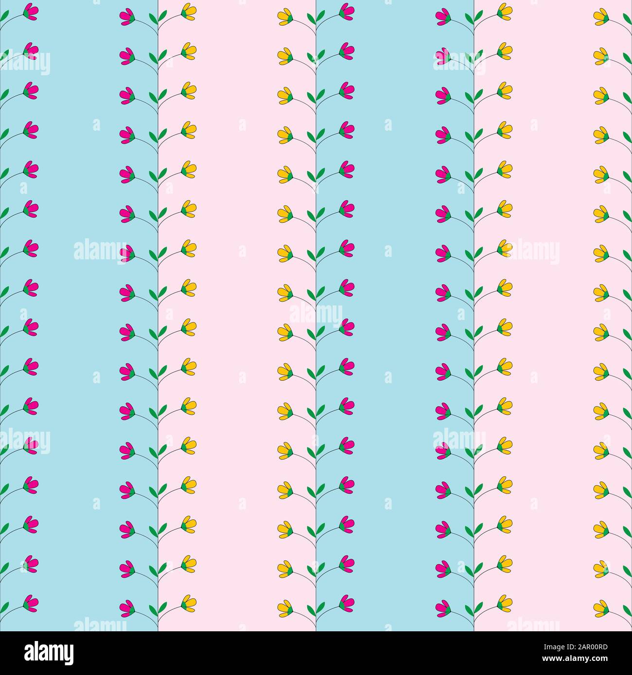 damask floral pattern on a straight stem on a light green and pink ...