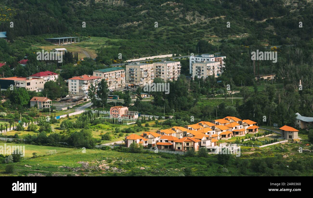 Mtskheta, Georgia. Top View Of New Erected Cottage Village, Surrounded ...