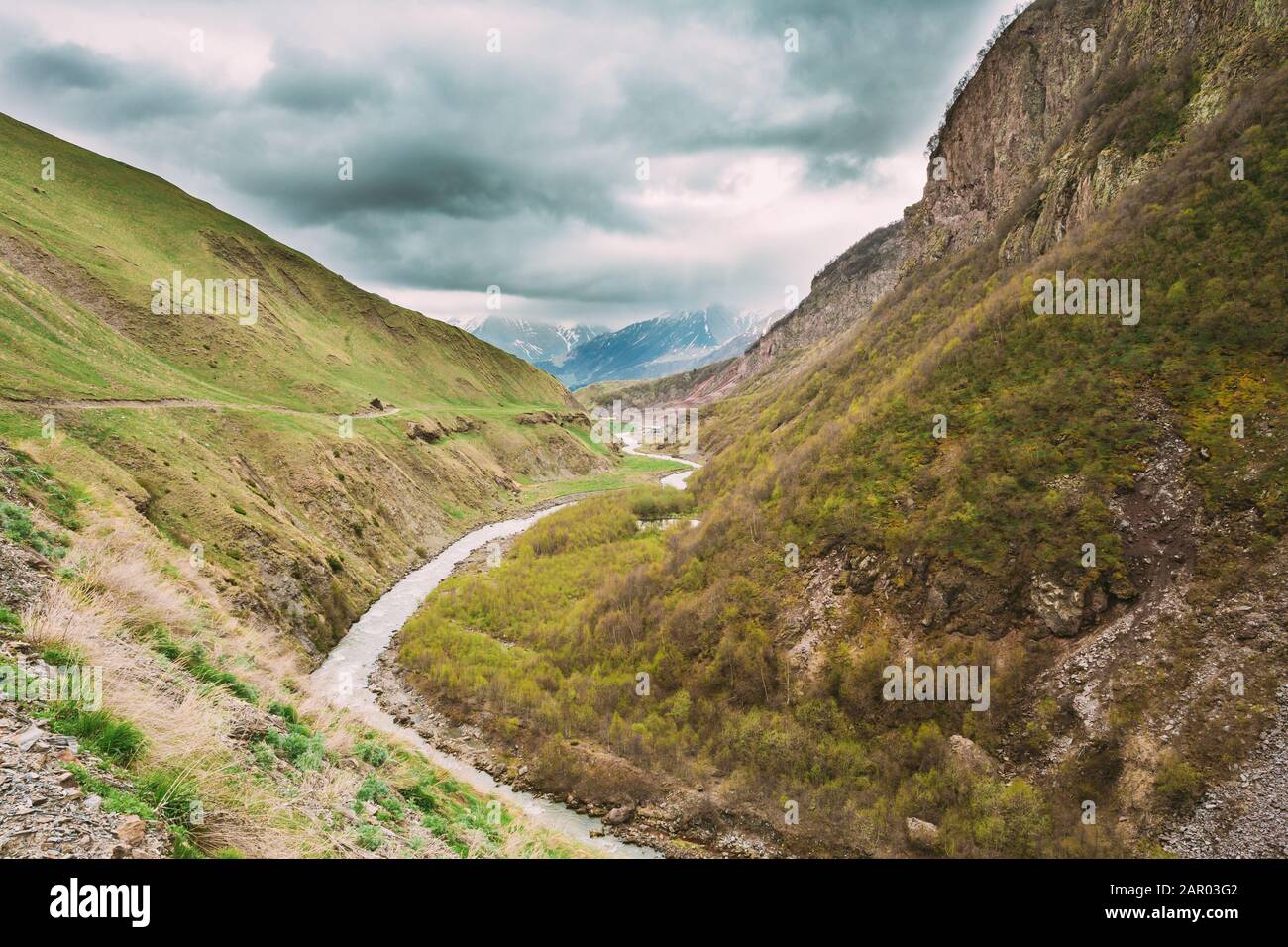 Georgia. Terek River Flows Through Georgia And Russia Into Caspian Sea ...