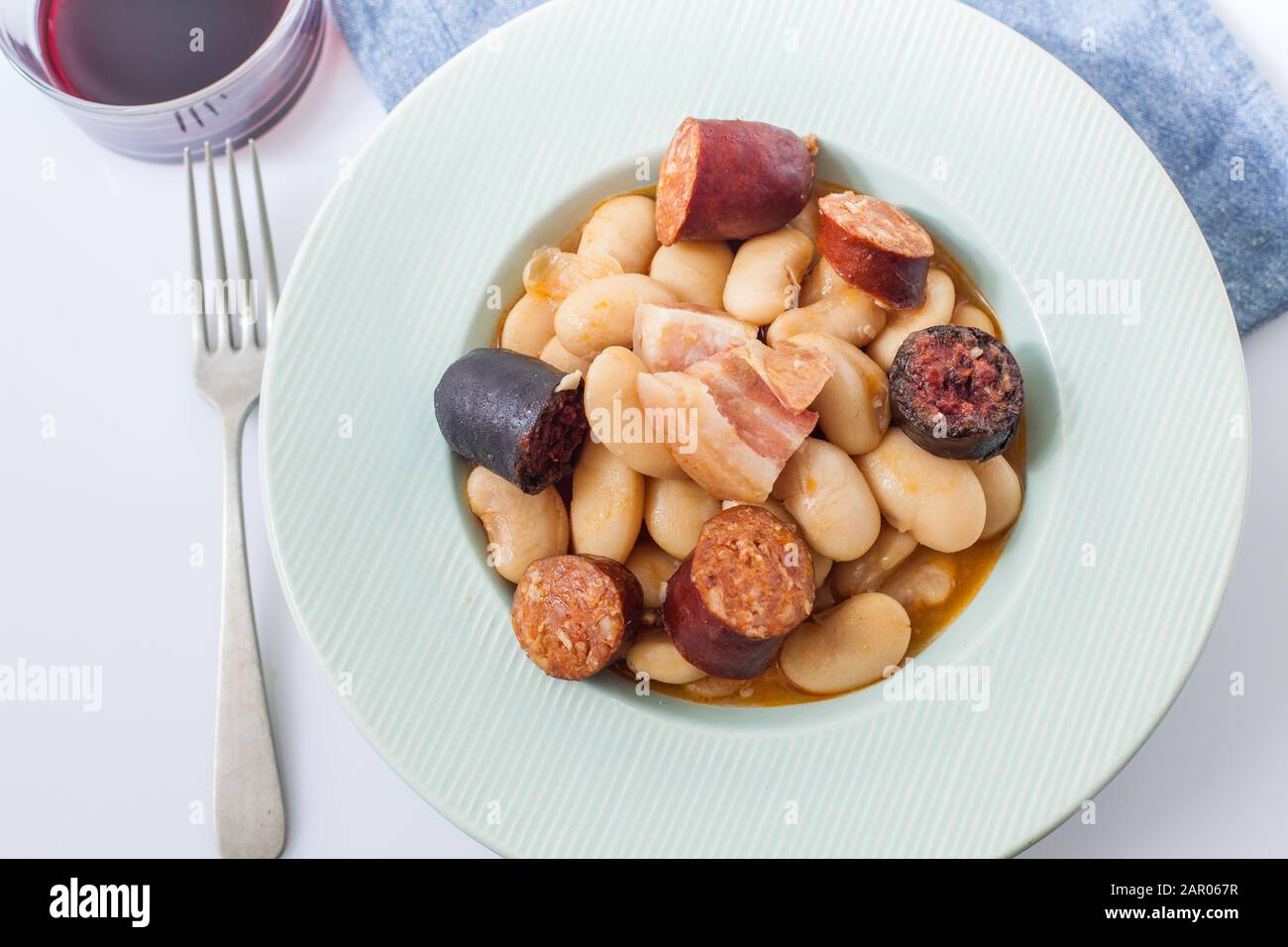 homemade spanish traditional beans with chorizo and morcilla Stock ...