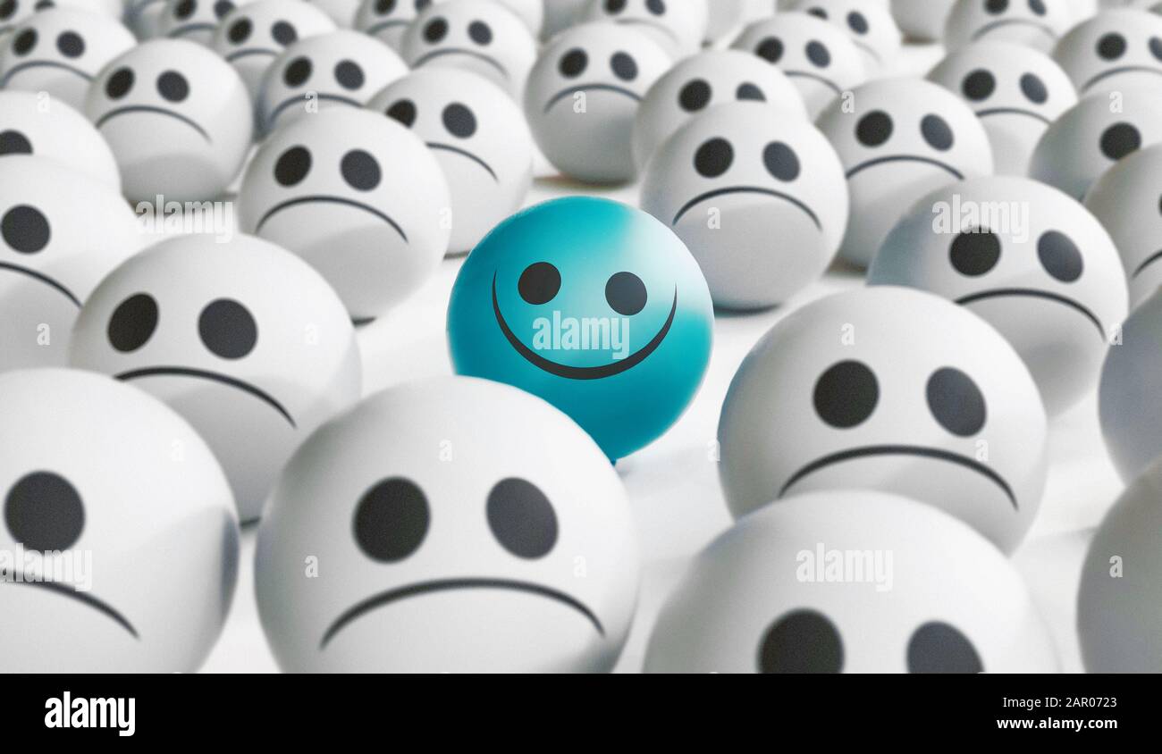 Sad and happy face, happiness concept, 3D rendering illustration Stock ...