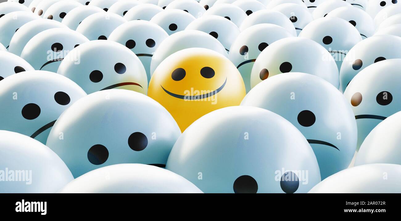 Sad and happy face, happiness concept, 3D rendering illustration Stock ...