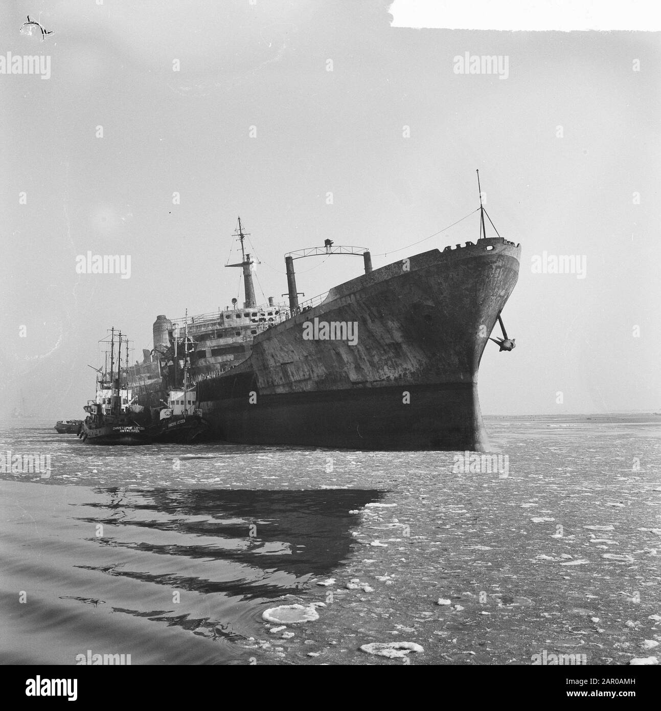 Ship disaster on Westerschelde near Rilland Bath. The starboard hole of ...