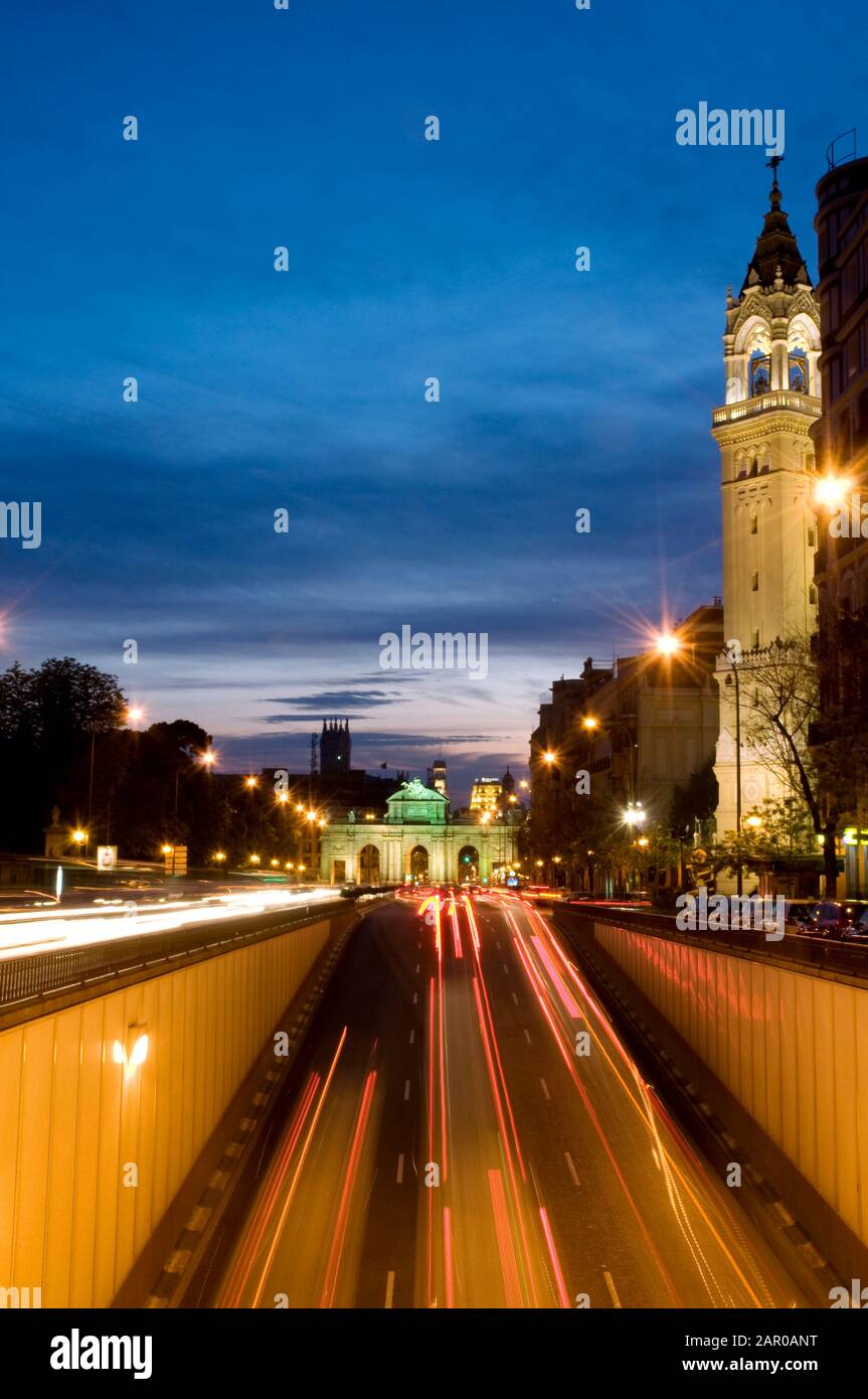 Alcala street, night view. Madrid. Spain Stock Photo - Alamy