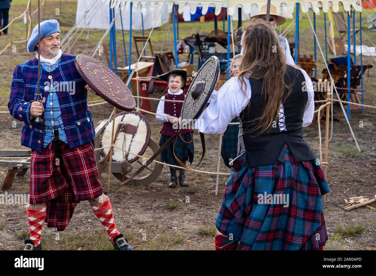 Sword fighting and weapons display demonstration at Glen Innes Celtic ...