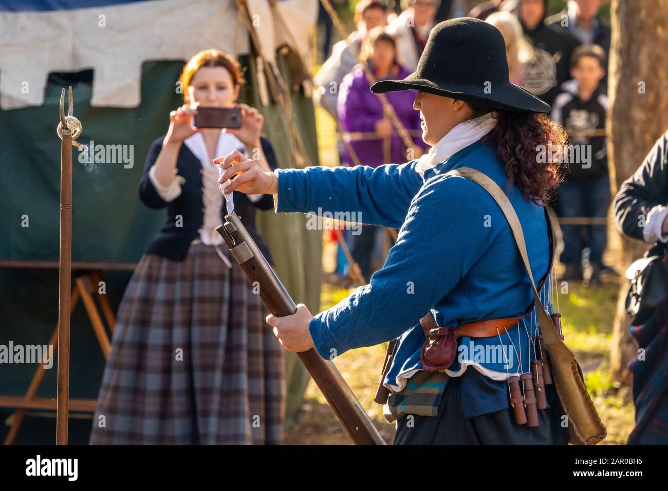 Member of Scottish Living History group in traditional dress ...