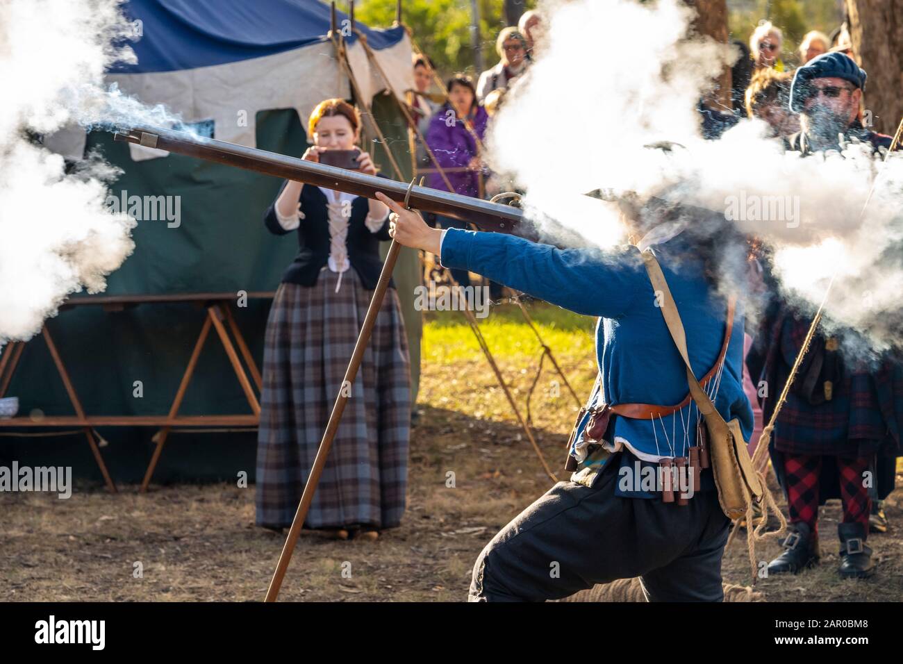 Member of Scottish Living History group in traditional dress ...