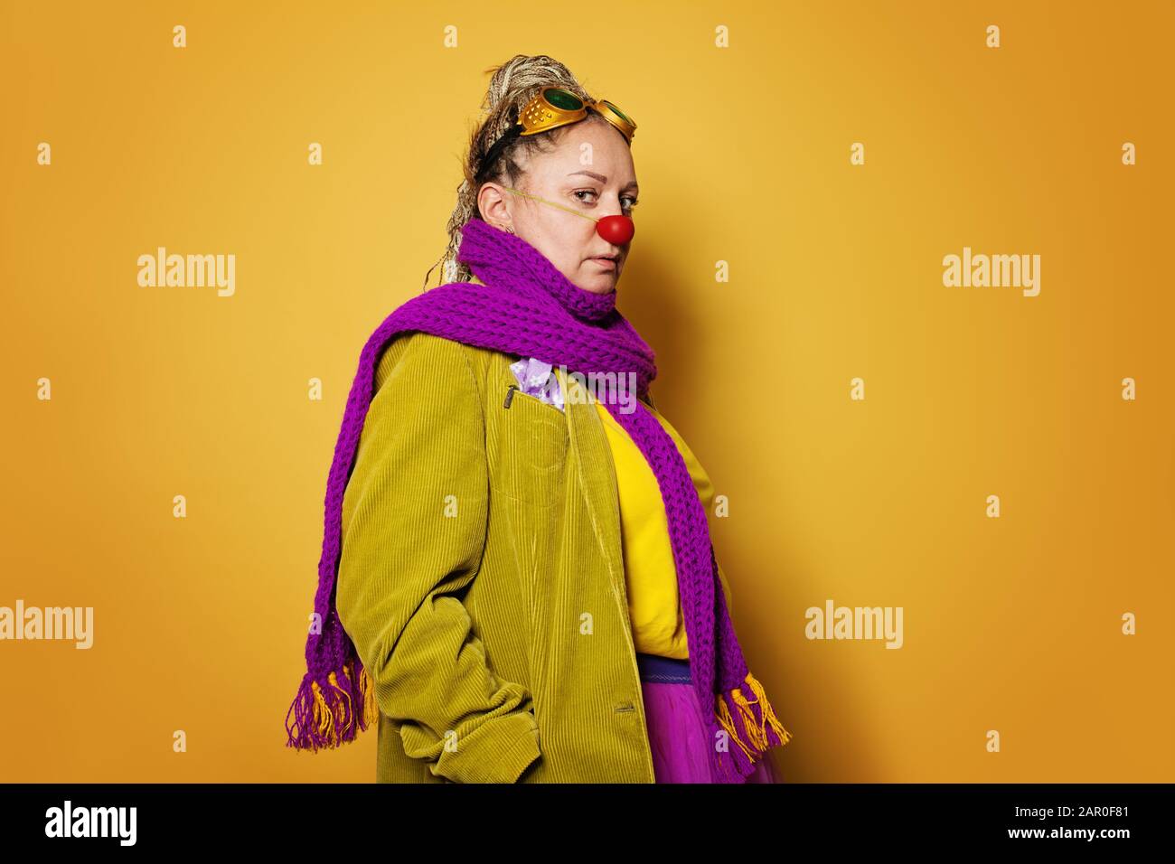 Portrait of performance actress at work, clown character Stock Photo ...