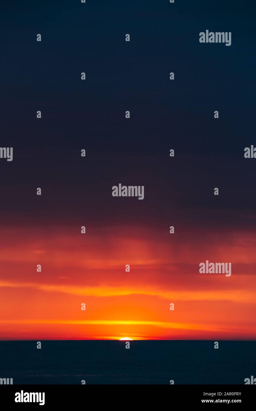 Natural Colorful Sunset Sunrise Sky Over Sea After Storm Rain. Seascape ...