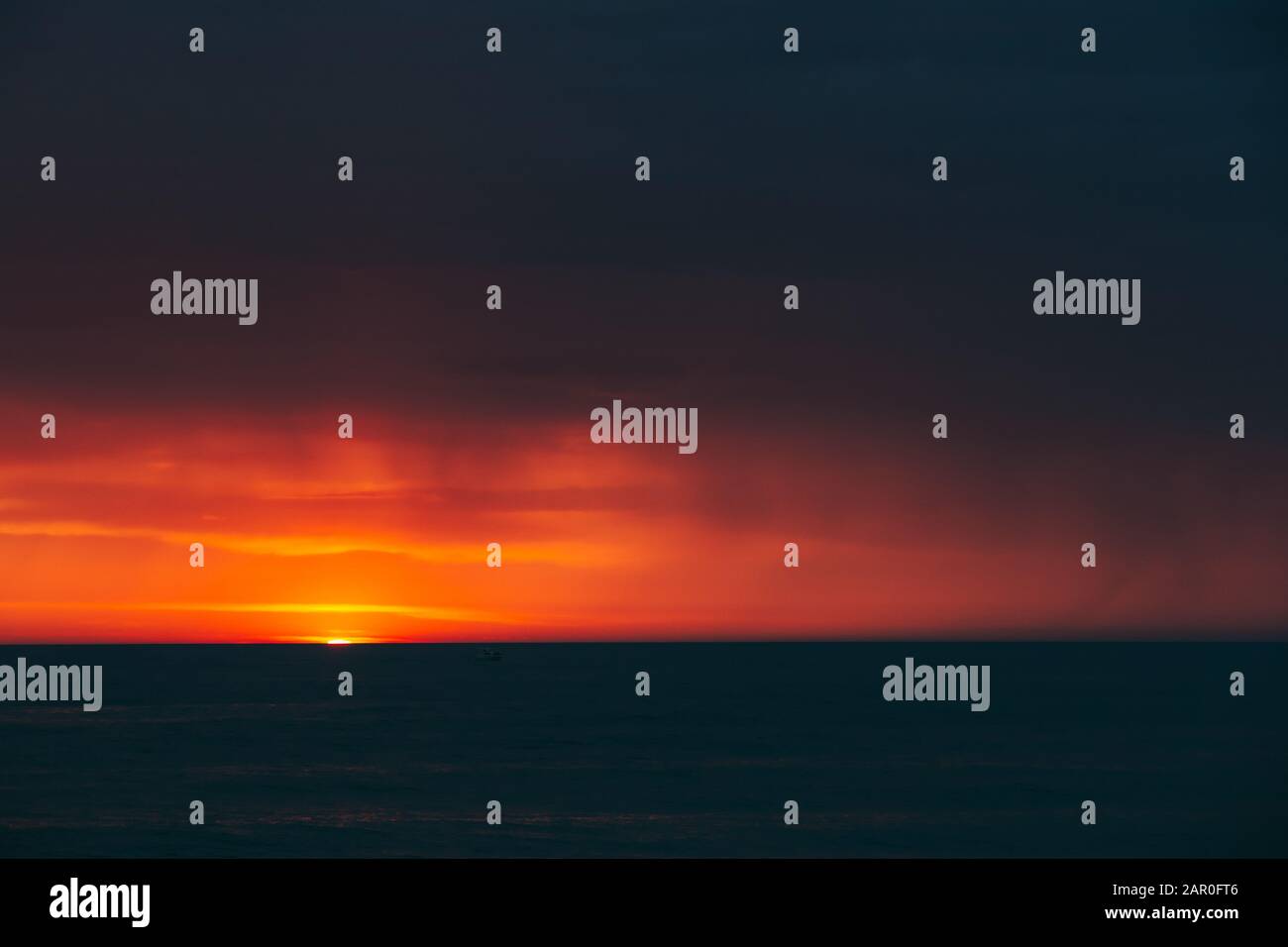 Natural Colorful Sunset Sunrise Sky Over Sea After Storm Rain. Seascape ...