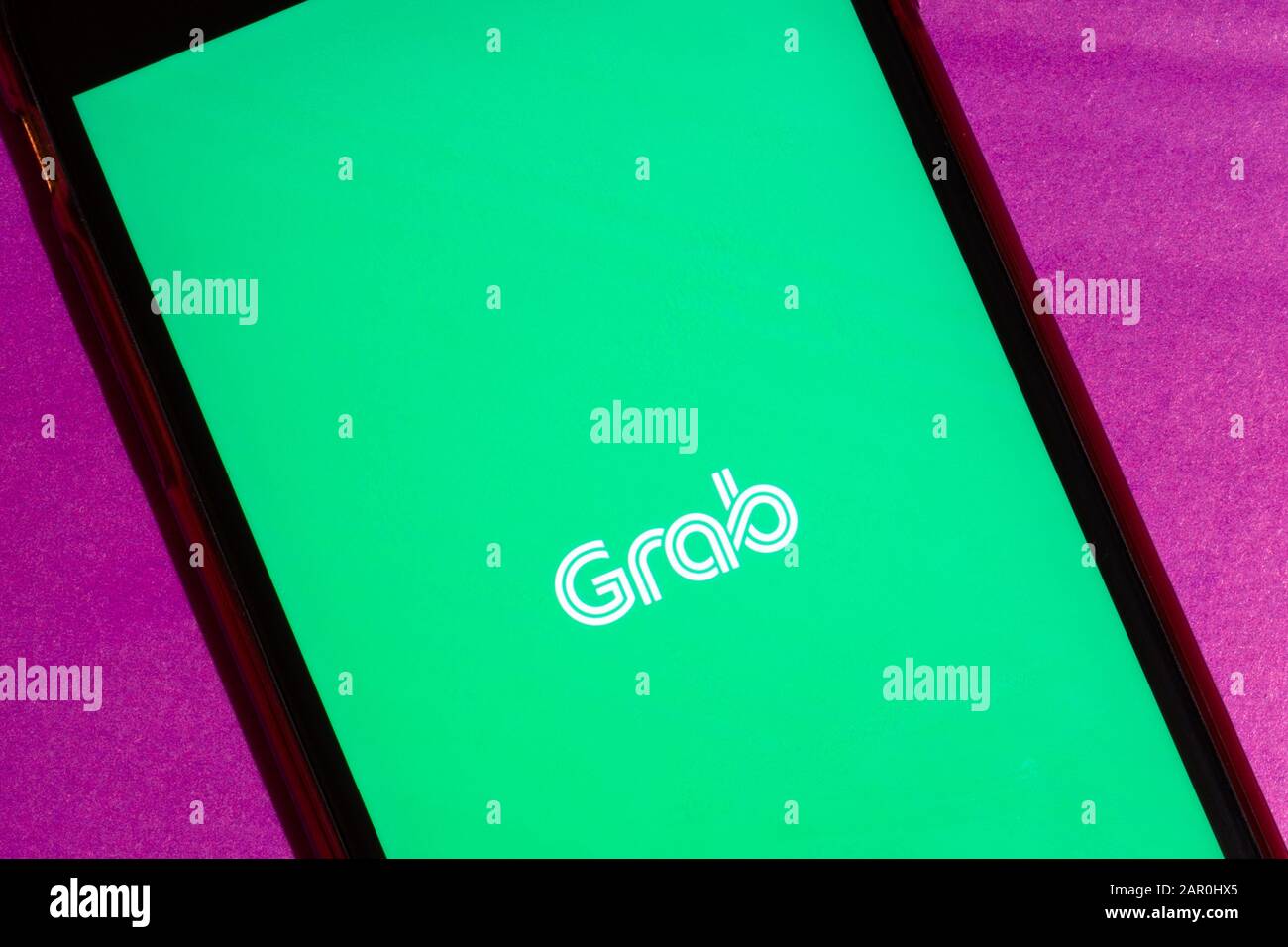 Los Angeles, California, USA - 22 January 2020: Grab App logo on phone ...