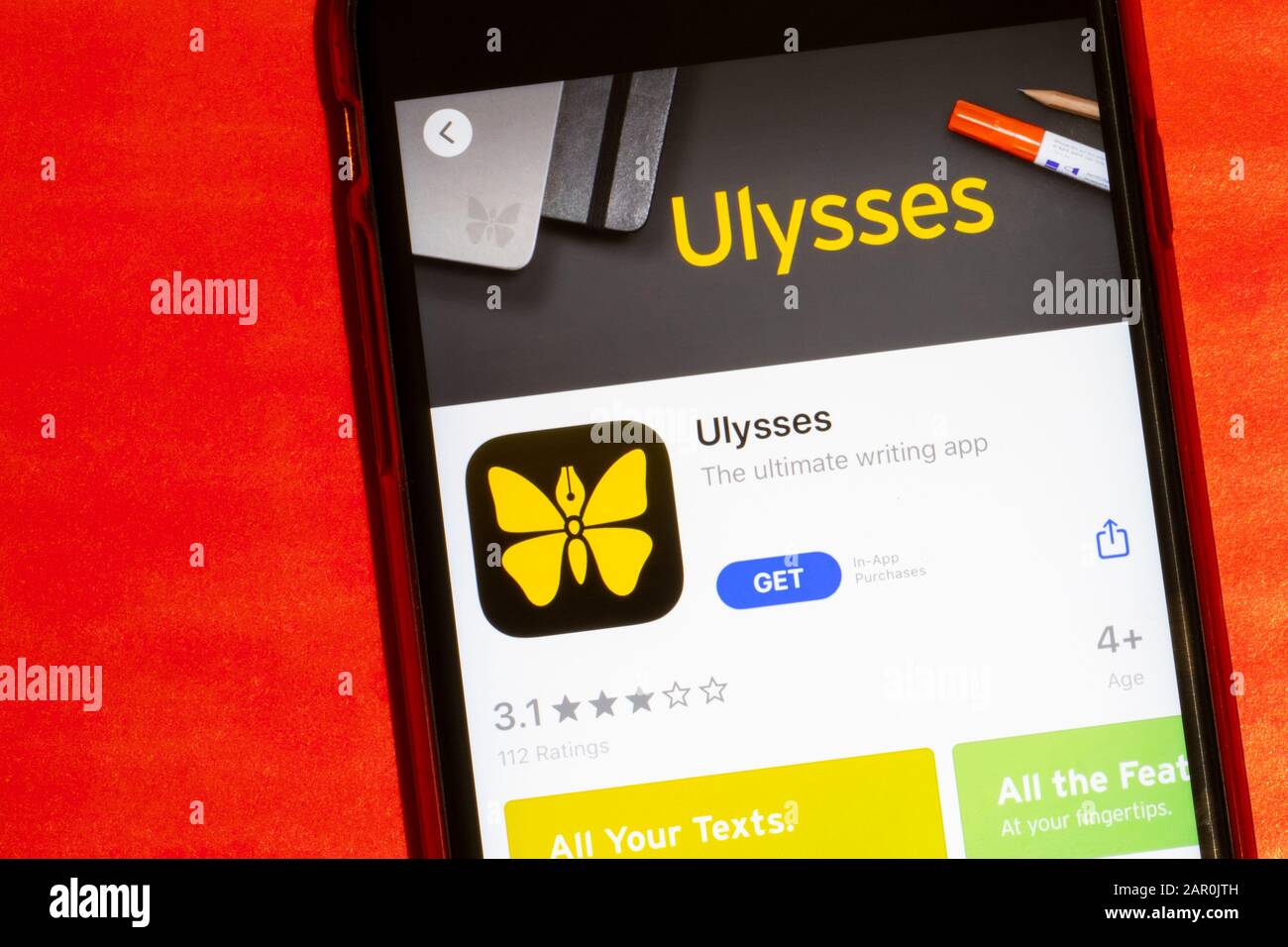 Los Angeles, California, USA - 22 January 2020: Ulysses logo on phone ...