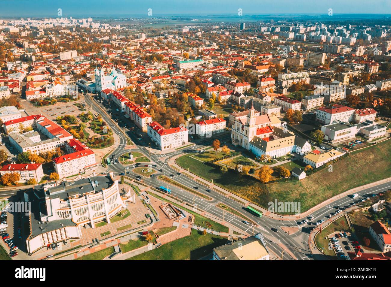 Grodno, Belarus. Aerial Bird's-eye View Of Hrodna Cityscape Skyline ...