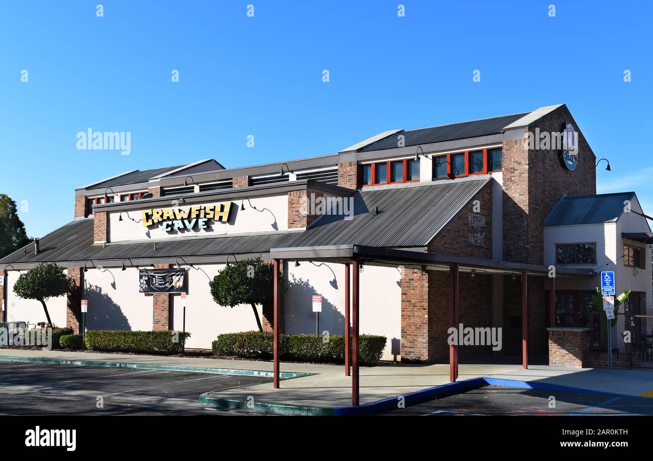 FULLERTON, CALIFORNIA - 24 JAN 2020: Crawfish Cave Restaurant, a ...