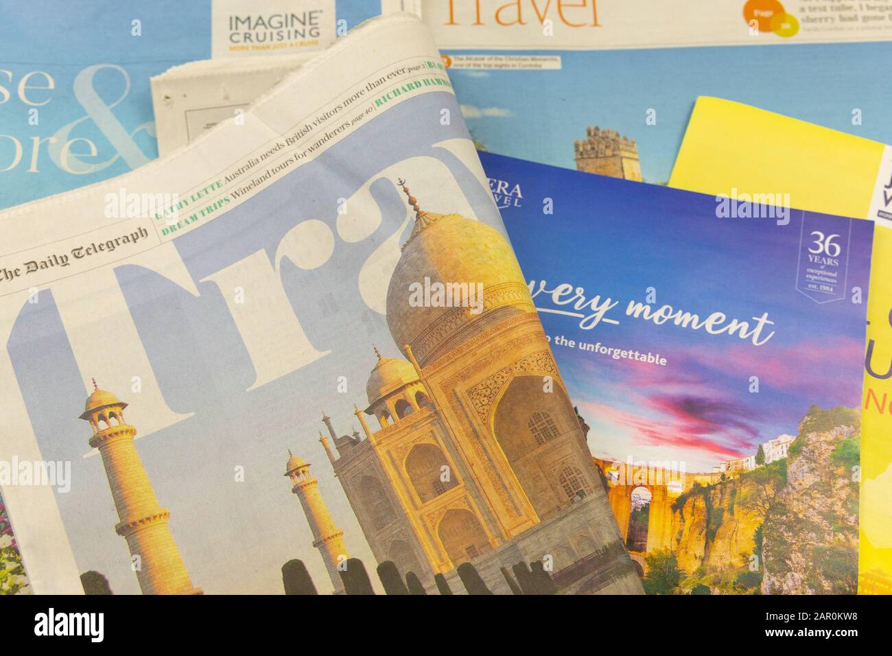 Travel pages of broadsheet papers from the UK Stock Photo - Alamy