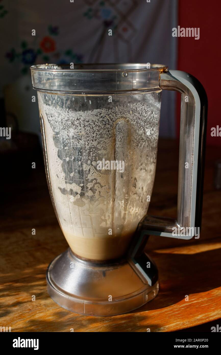 Stages of the home extraction of soy milk Stock Photo - Alamy