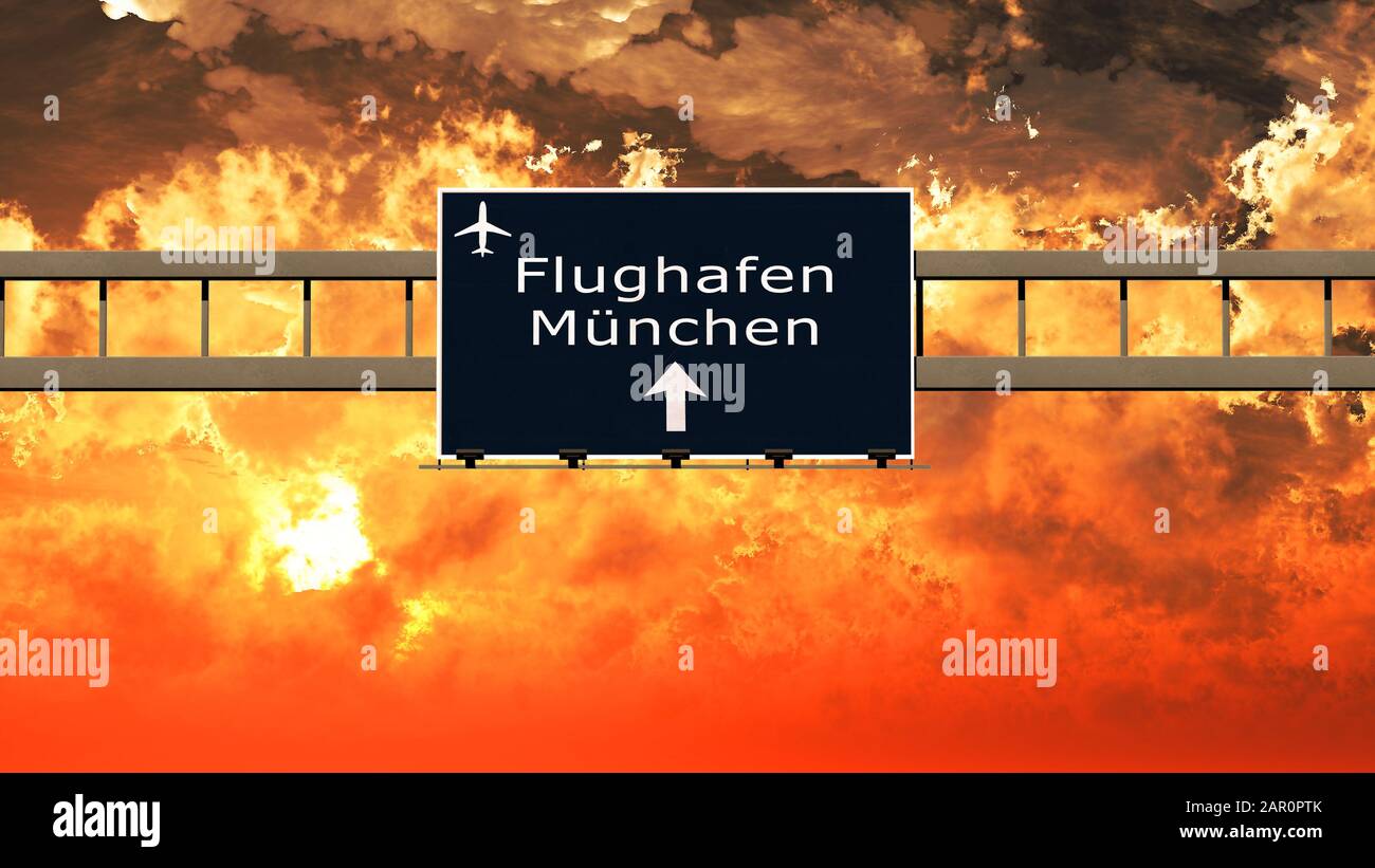 Munchen Germany Airport Highway Sign in an Amazing Sunset Sunrise 3D ...