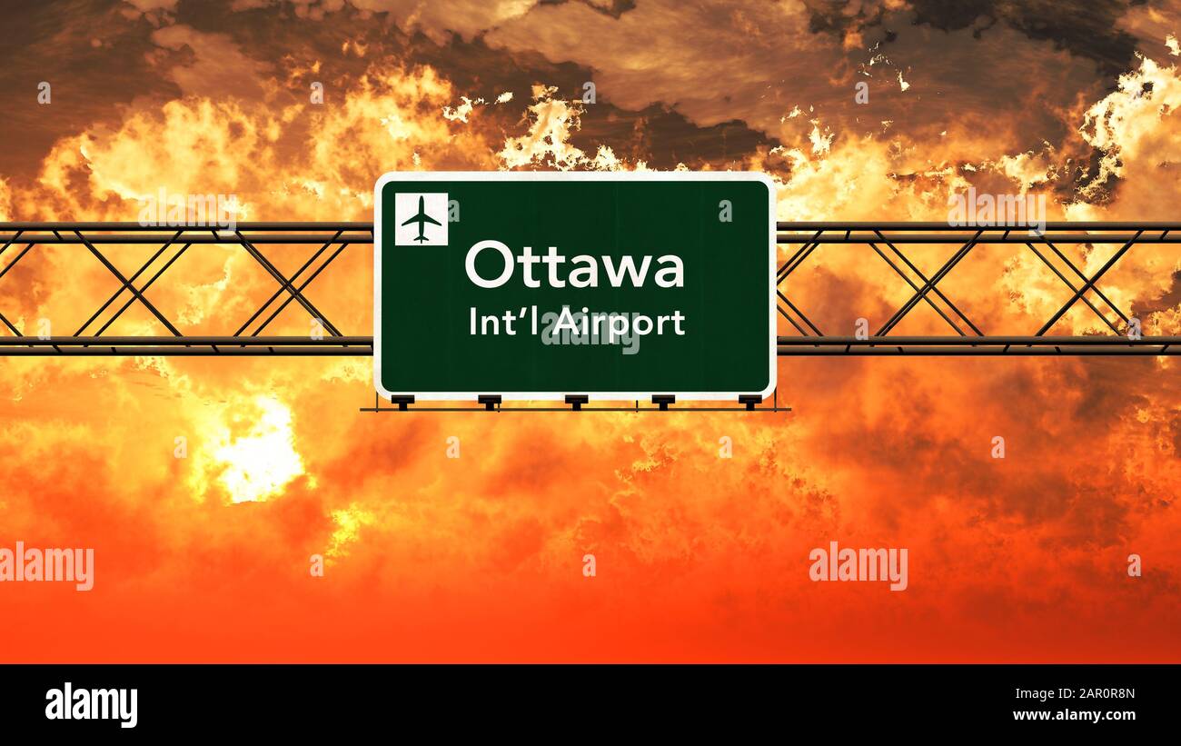 Ottawa Canada Airport Highway Sign in an Amazing Sunset Sunrise 3D ...