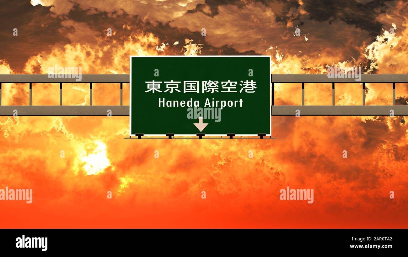 Tokyo Haneda Japan Airport Highway Sign in an Amazing Sunset Sunrise 3D ...