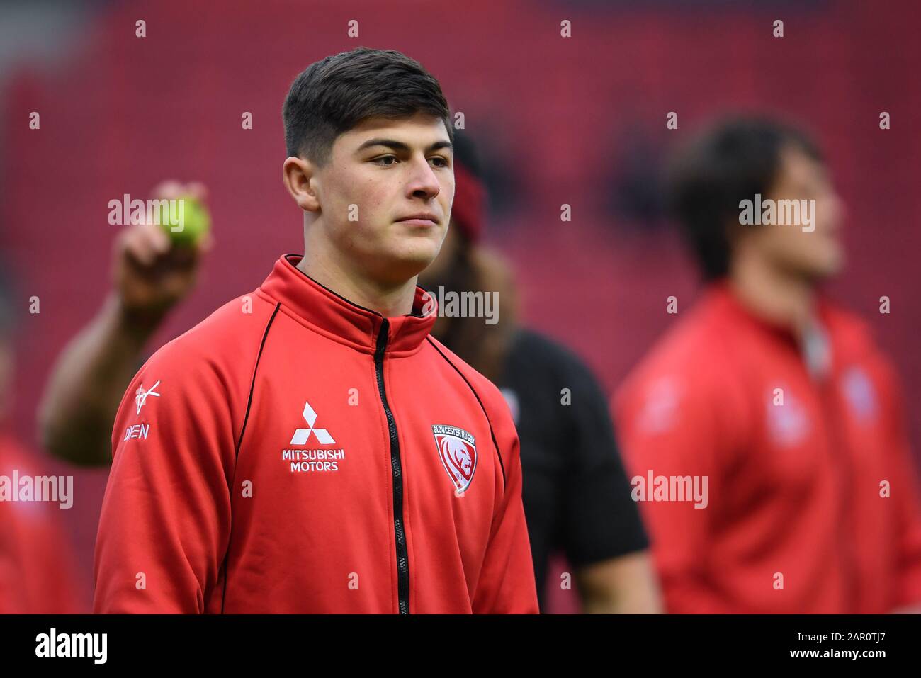 Gloucester's Louis Rees-Zammit during the pre match warm up before the ...