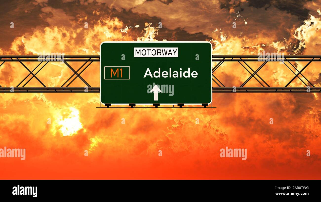 Adelaide Australia Highway Sign in a Breathtaking Sunset Sunrise 3D ...