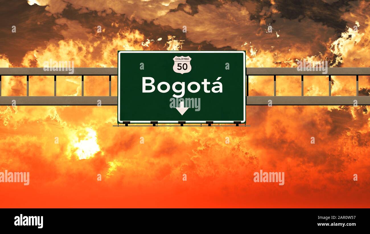 Bogota Colombia Highway Sign in a Breathtaking Sunset Sunrise 3D ...