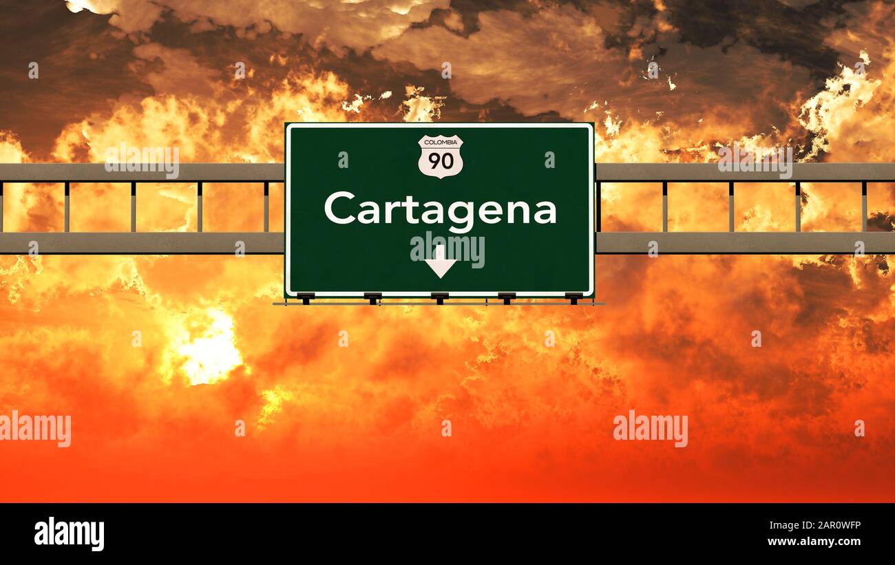 Cartagena Colombia Highway Sign in a Breathtaking Sunset Sunrise 3D ...