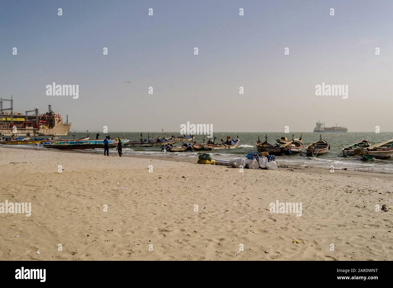 West africa gambia - view of the beach in port of banjul on a windy day ...
